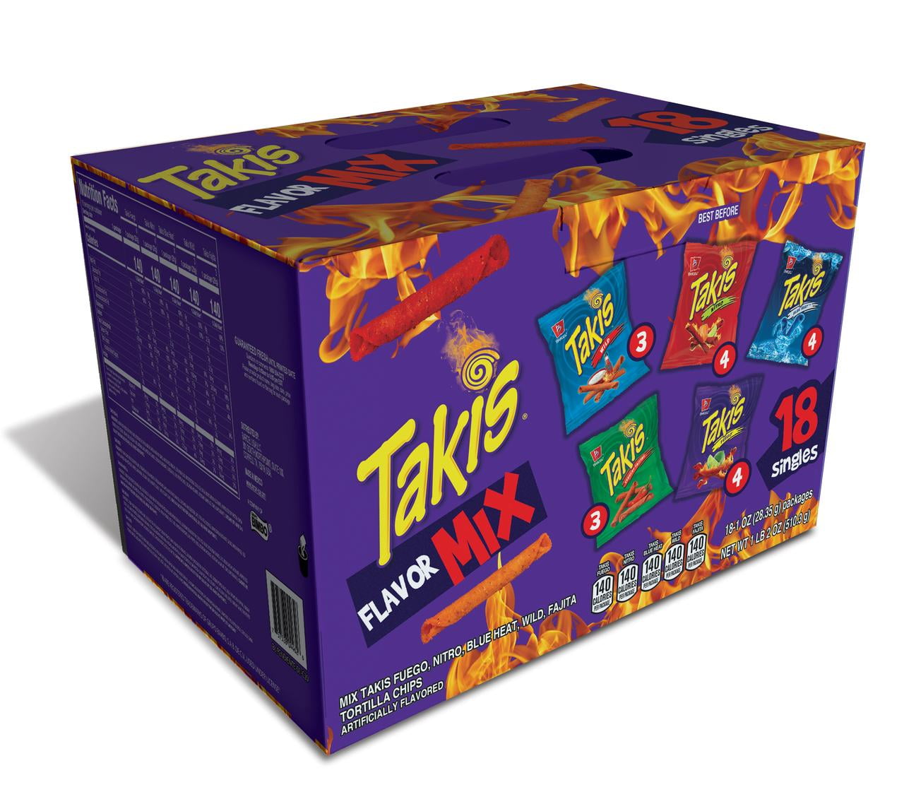 TAKIS Hot Flavor Mix, Assorted Snacks in Variety Bag Pack of 18 Rolled ...