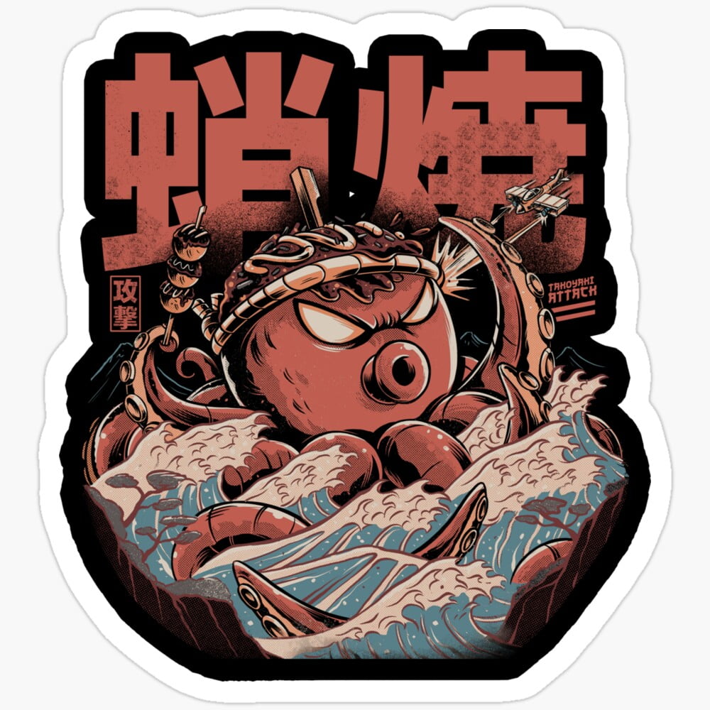 Takoyaki Attack Black Version Sticker Phone Decal Water Bottle Stickers ...