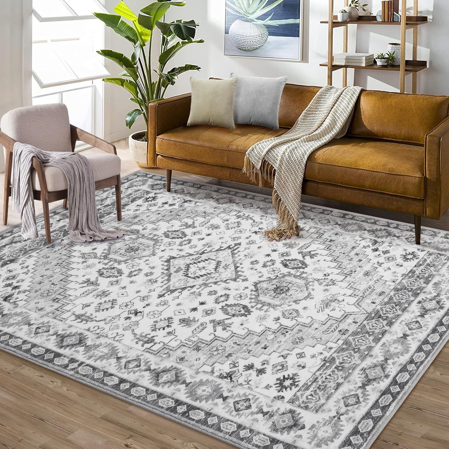 Takywep 6.5x9.5ft Grey Area Rug, Modern Abstract Non-Slip, Ultra-Soft ...