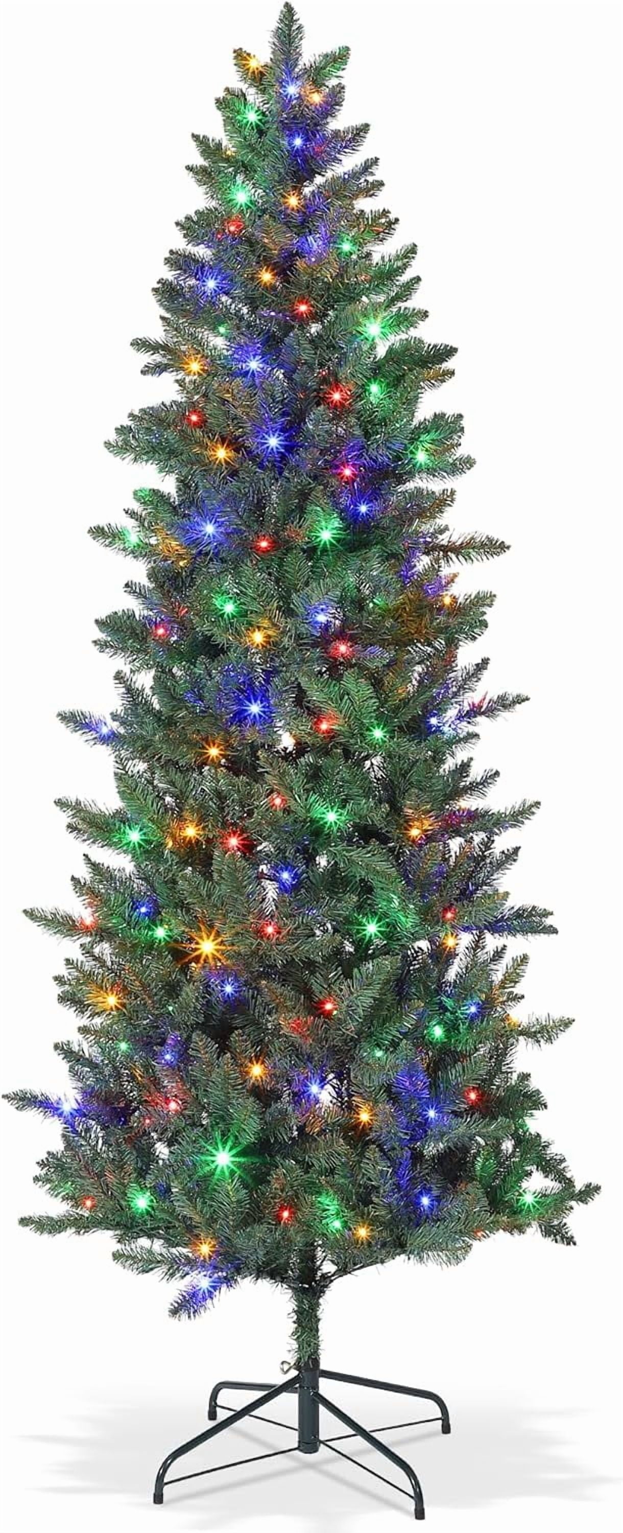 Takywep 7.5FT Green Slim Pencil Christmas Tree with Flocked Finish, Pre ...