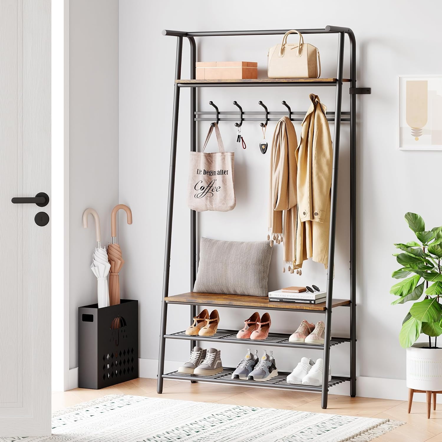 Takywep Coat Rack Hall Tree with Shoe Storage , 4-in-1 Entryway ...