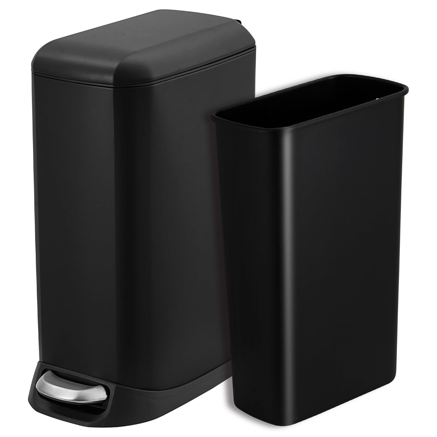 Takywep Trash Can, Black, 12L, Slim Rectangular Step Trash Can, Quiet ...