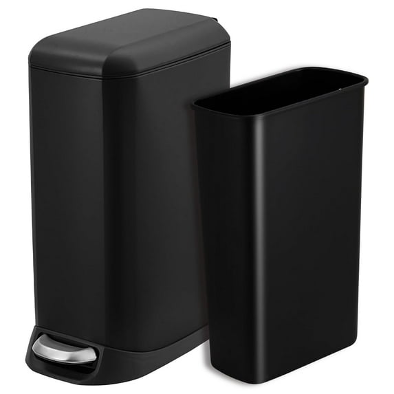 Takywep Trash Can, Black, 12L, Slim Rectangular Step Trash Can, Quiet ...