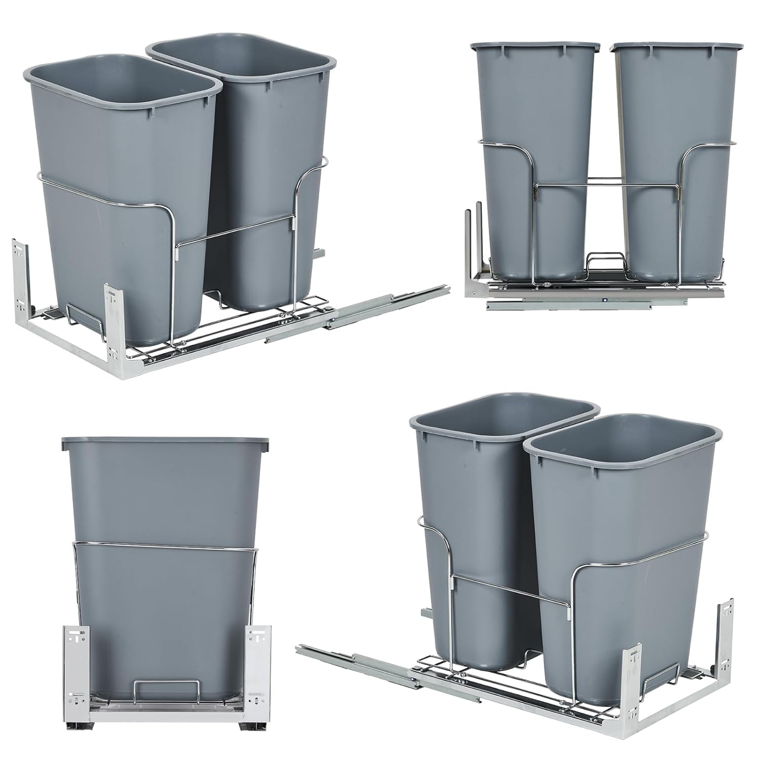 Takywep Trash Can, Light Gray, 50QT, Dual Bin Pullout Sliding Under ...