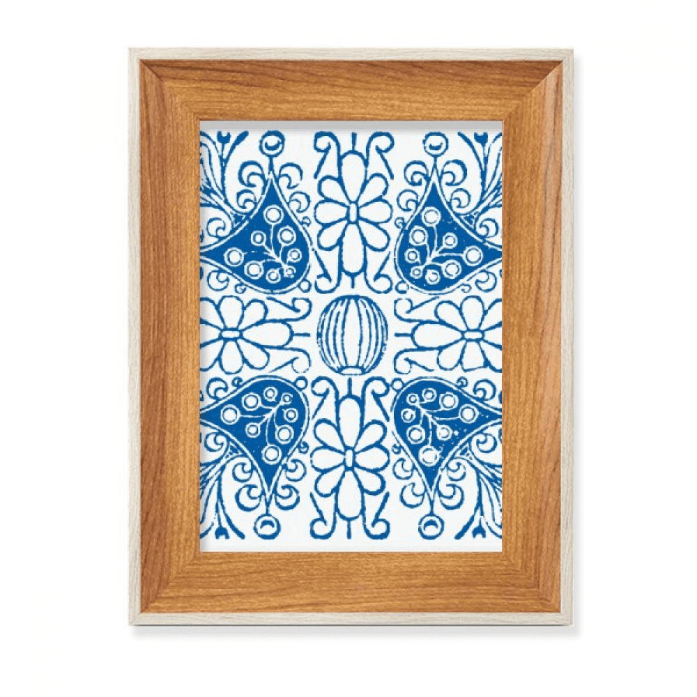 Talavera Blue Flower Ilustration Pattern Desktop Wooden Photo Frame ...