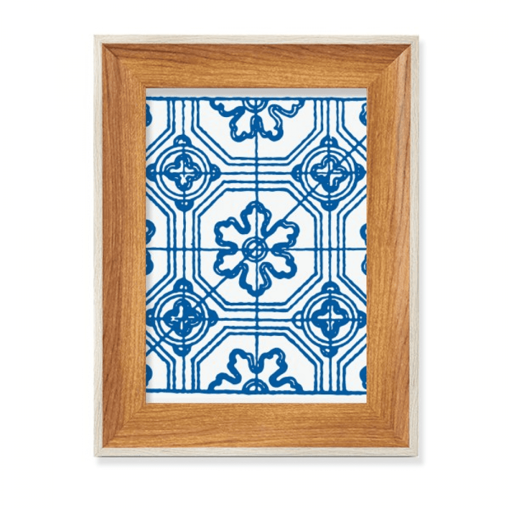 Talavera Blue Pattern Flower Ilustration Desktop Wooden Photo Frame ...