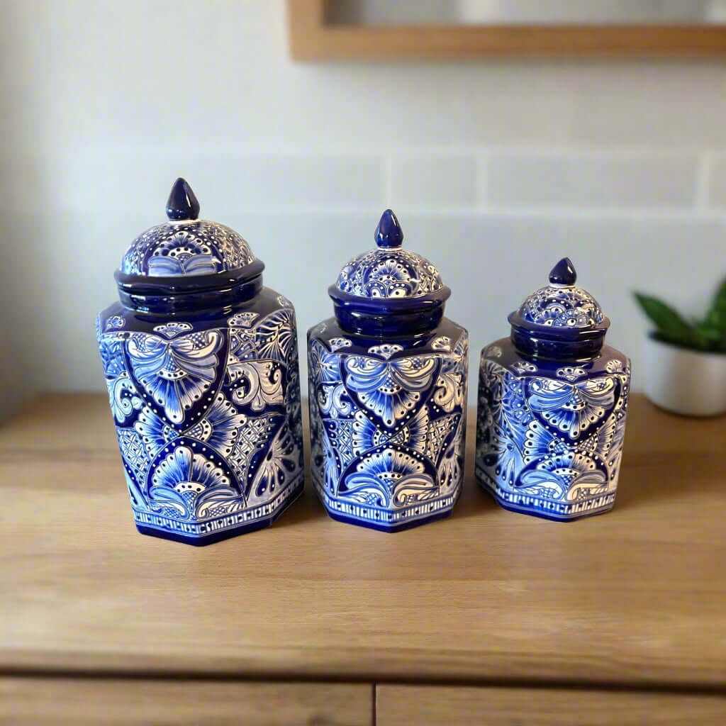 Talavera Blue & White Canister Set | Mexican Handmade Pottery - Walmart.com