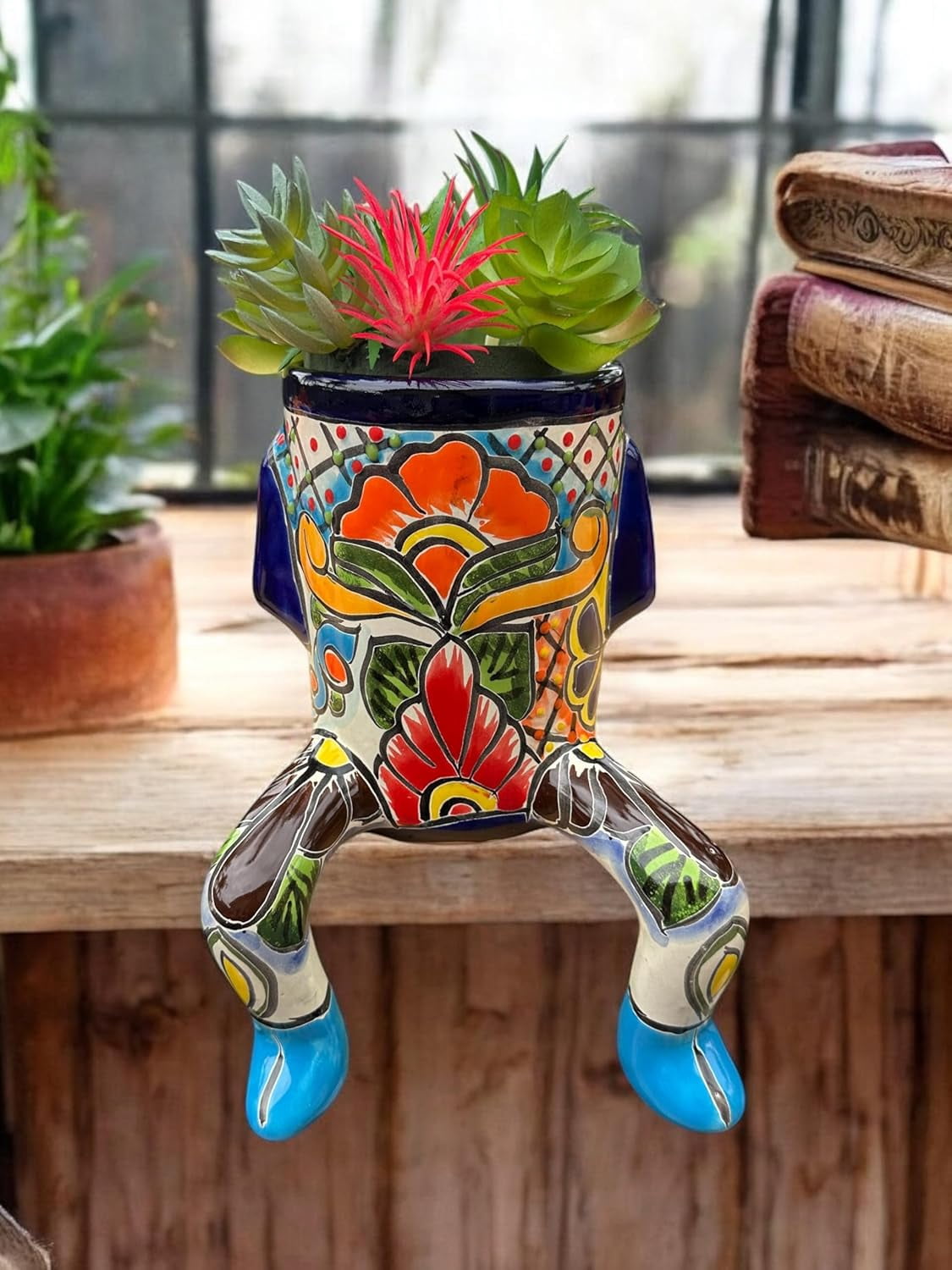 Talavera Body-Shaped Planter with Legs; 9” High x 6” Wide; Hand-Painted ...