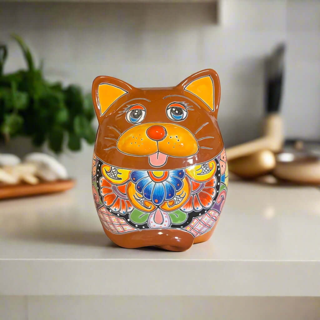 Talavera Cat Planter | Handcrafted Fat Cat Ceramic Pot - Walmart.com