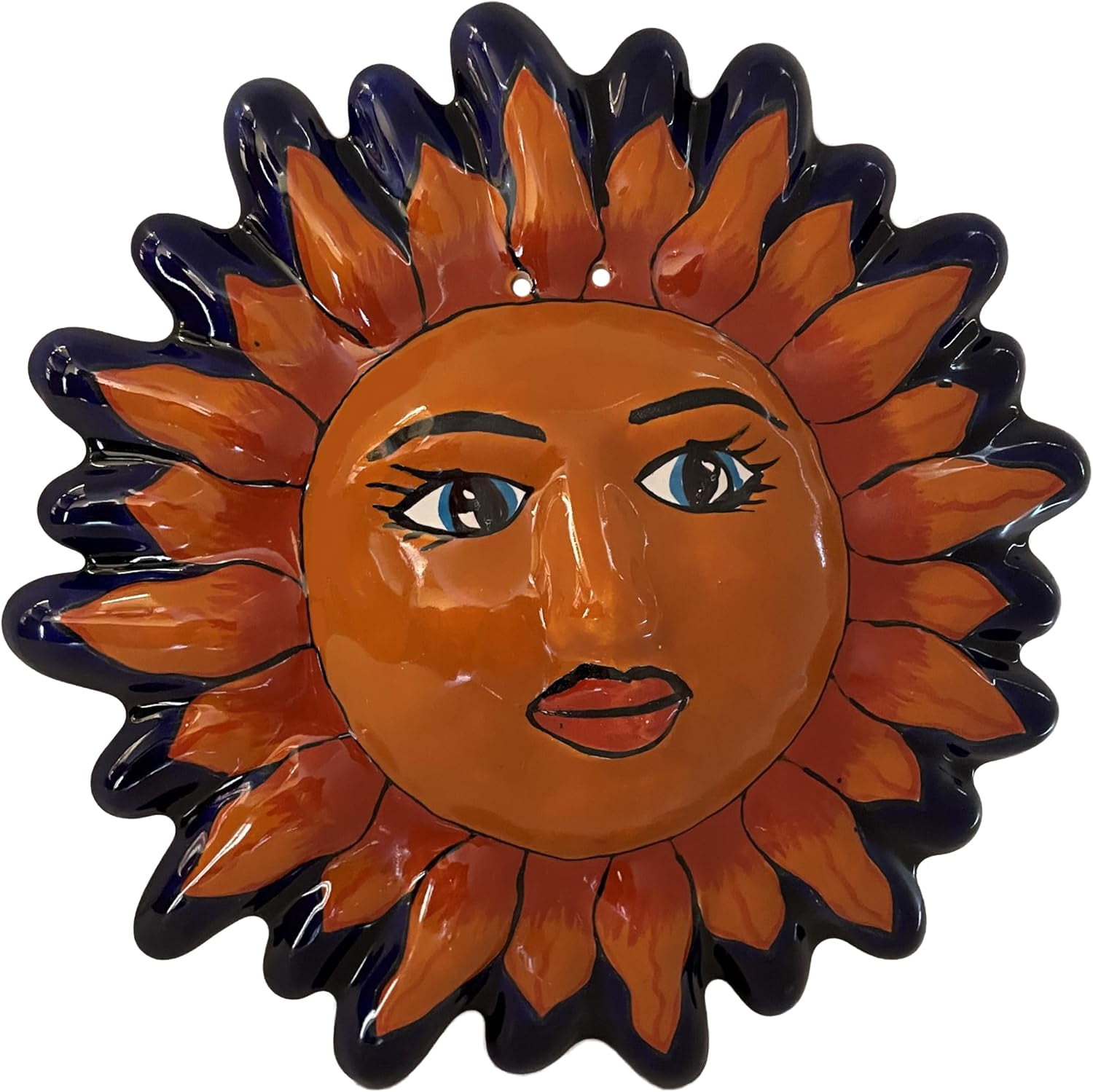 Talavera Ceramic Sun Face Wall Sculpture, Orange, Ceramic, 12" Diameter ...