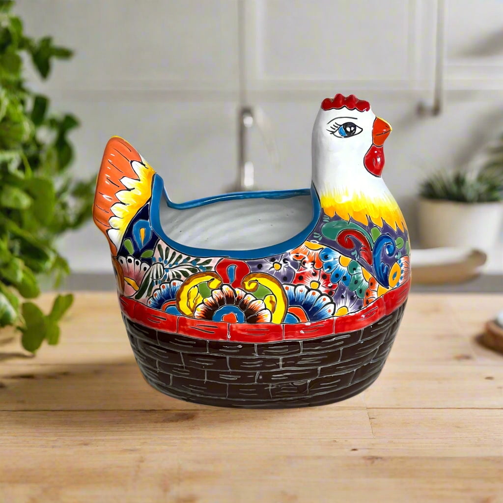 Talavera Chicken Planter | Hand-Painted Mexican Ceramic Statue ...