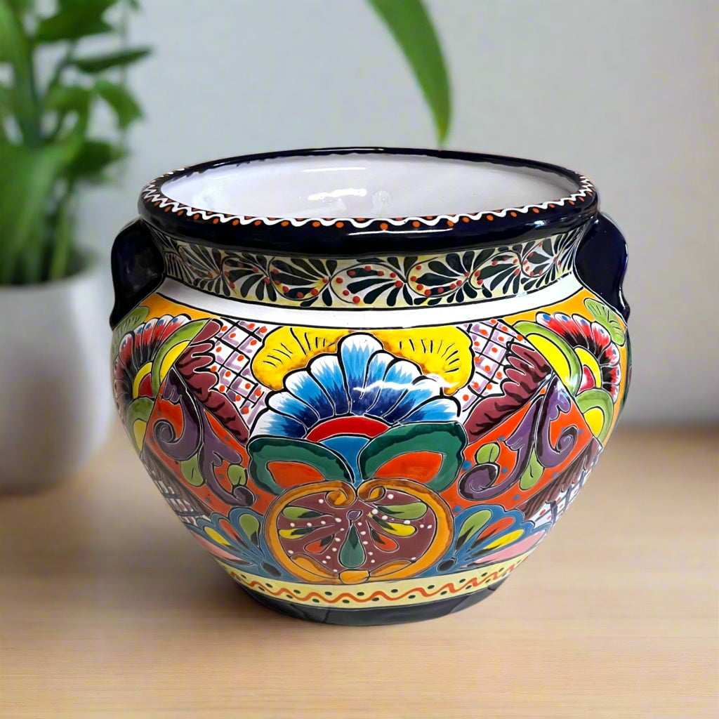 Talavera Cobalt Rim Planter | Handmade Colorful Mexican Flower Pot ...