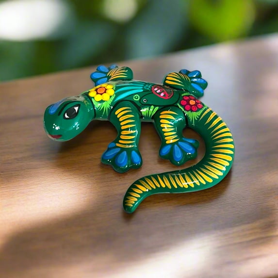 Hand-Painted Talavera Lizard Figurine | Colorful Mexican Wall Decor ...