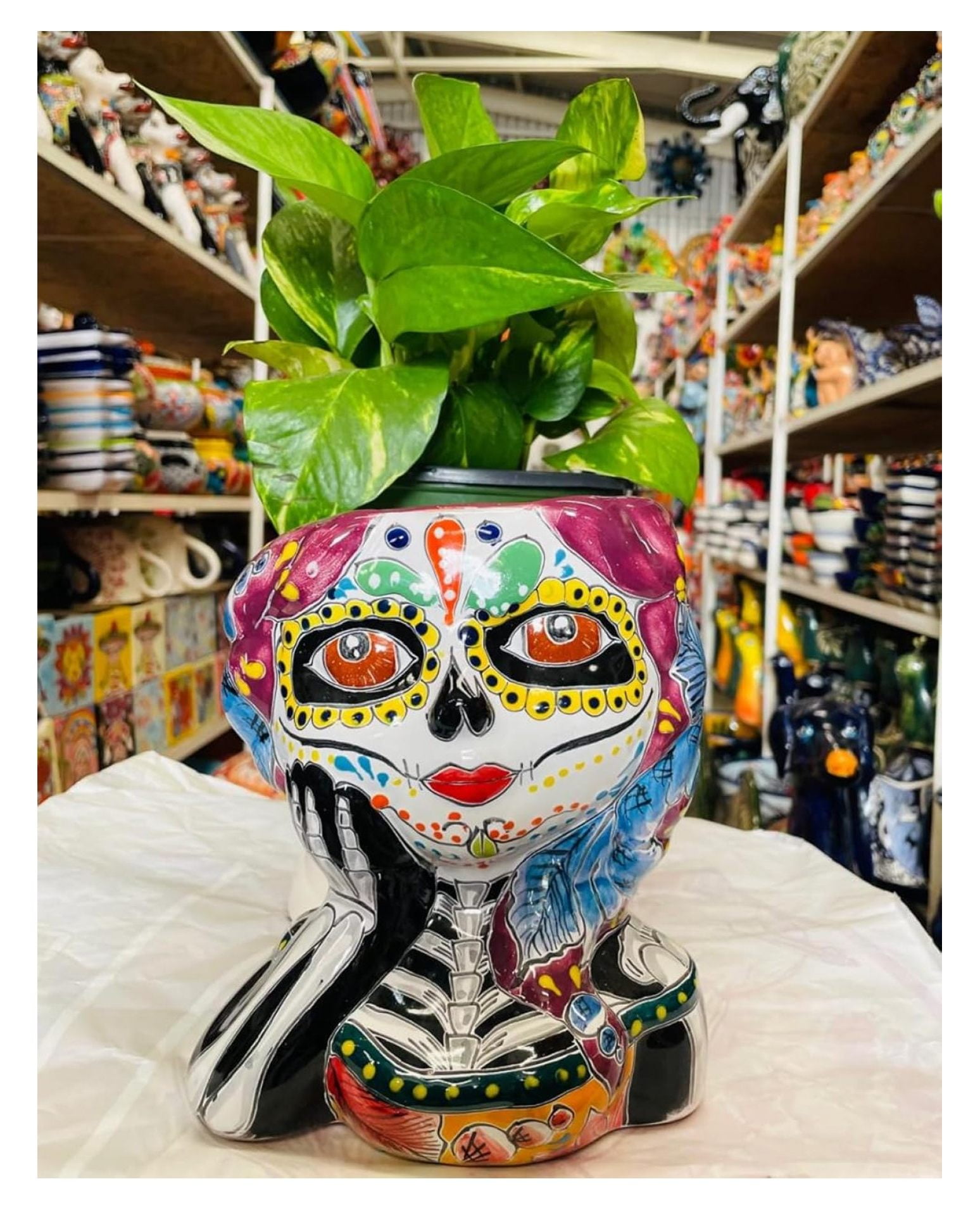 Talavera Head Face Planter 7"" - Day of The Dead Theme, Handmade in ...