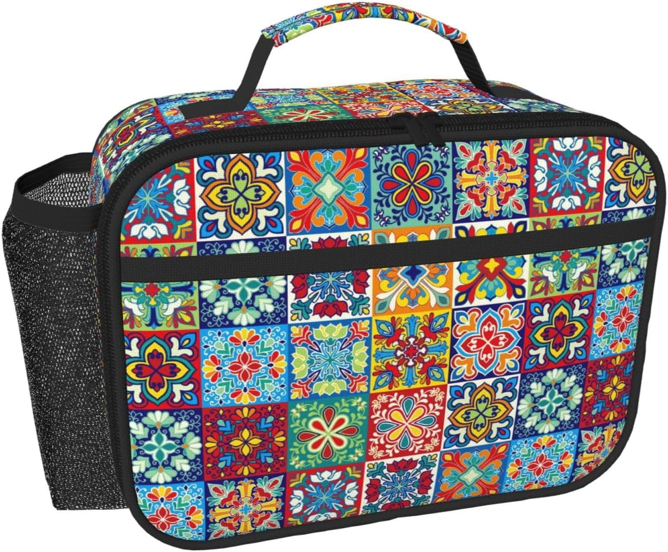 Talavera Mexican Ceramic Tile Floral Insulated Lunch Bag For Women Men ...