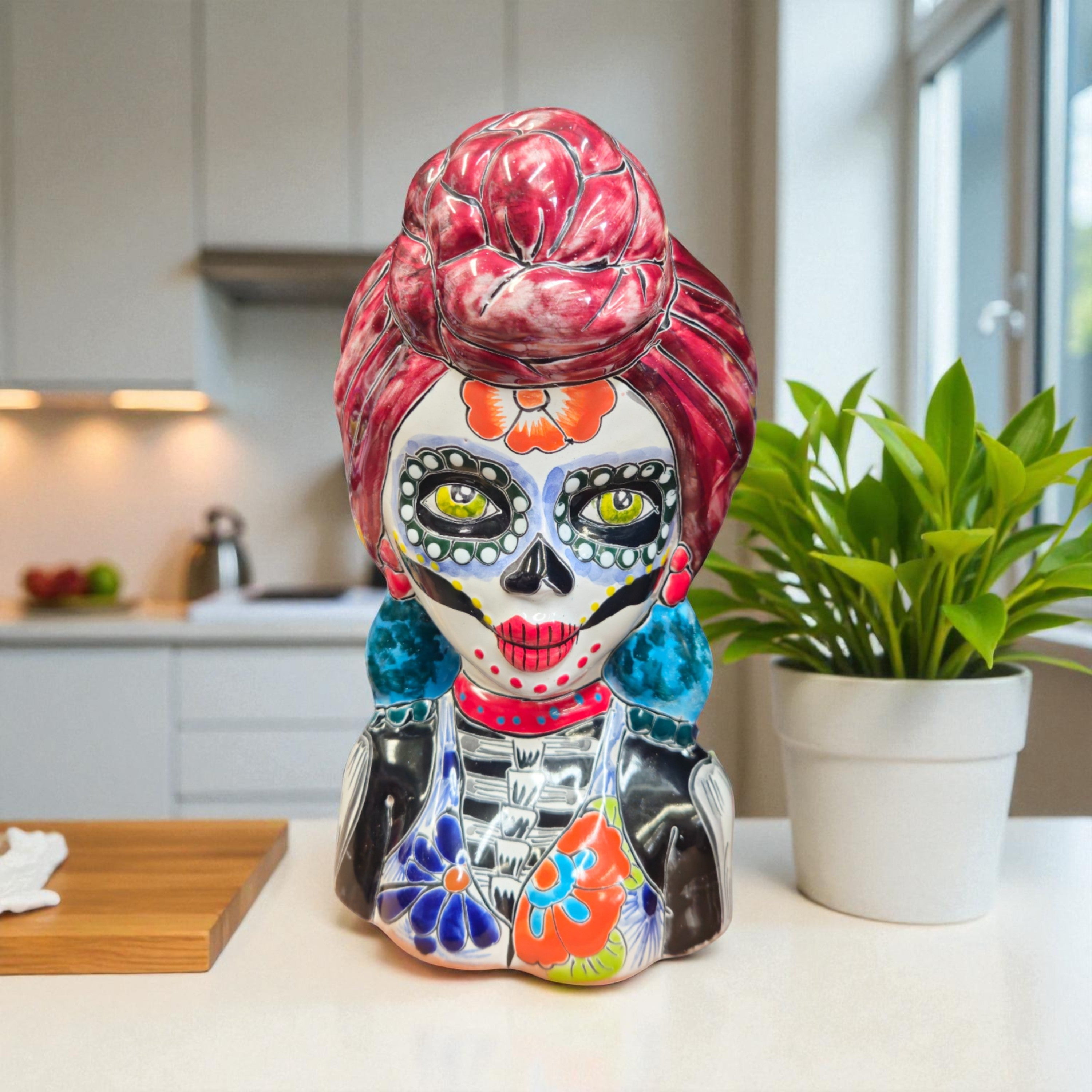 Talavera Skull Lady Planter | Colorful Day of the Dead Art - Walmart.com