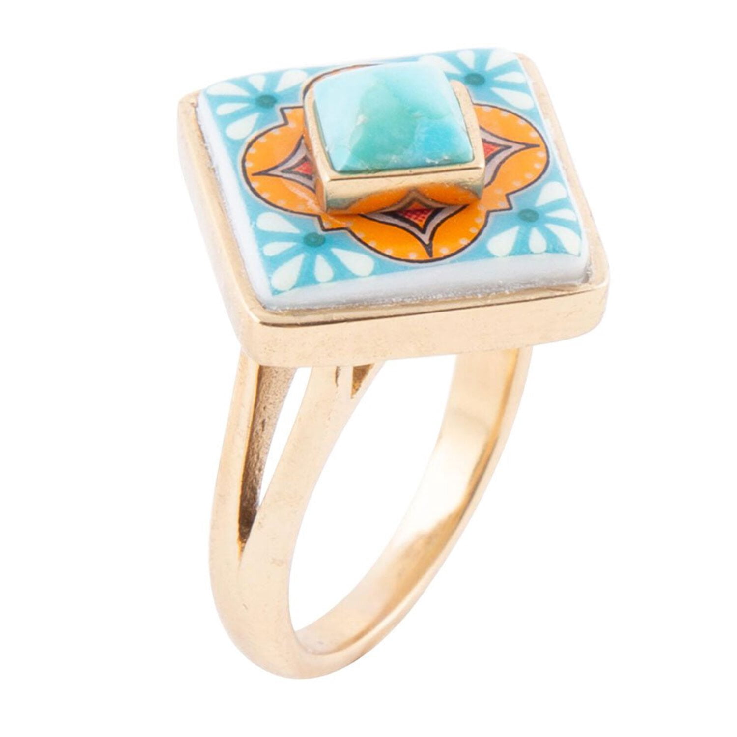 Talavera Tile Blue Turquoise Golden Ring - Walmart.com