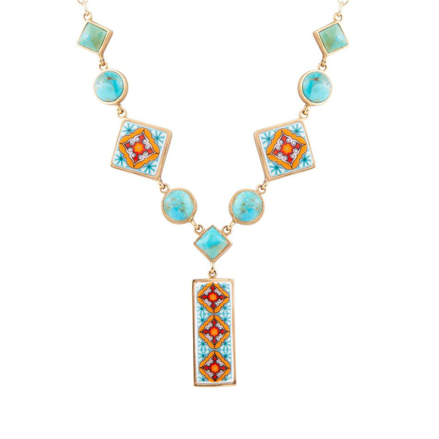 Talavera Tile and Blue Turquoise Golden Y-Neck Necklace - Walmart.com