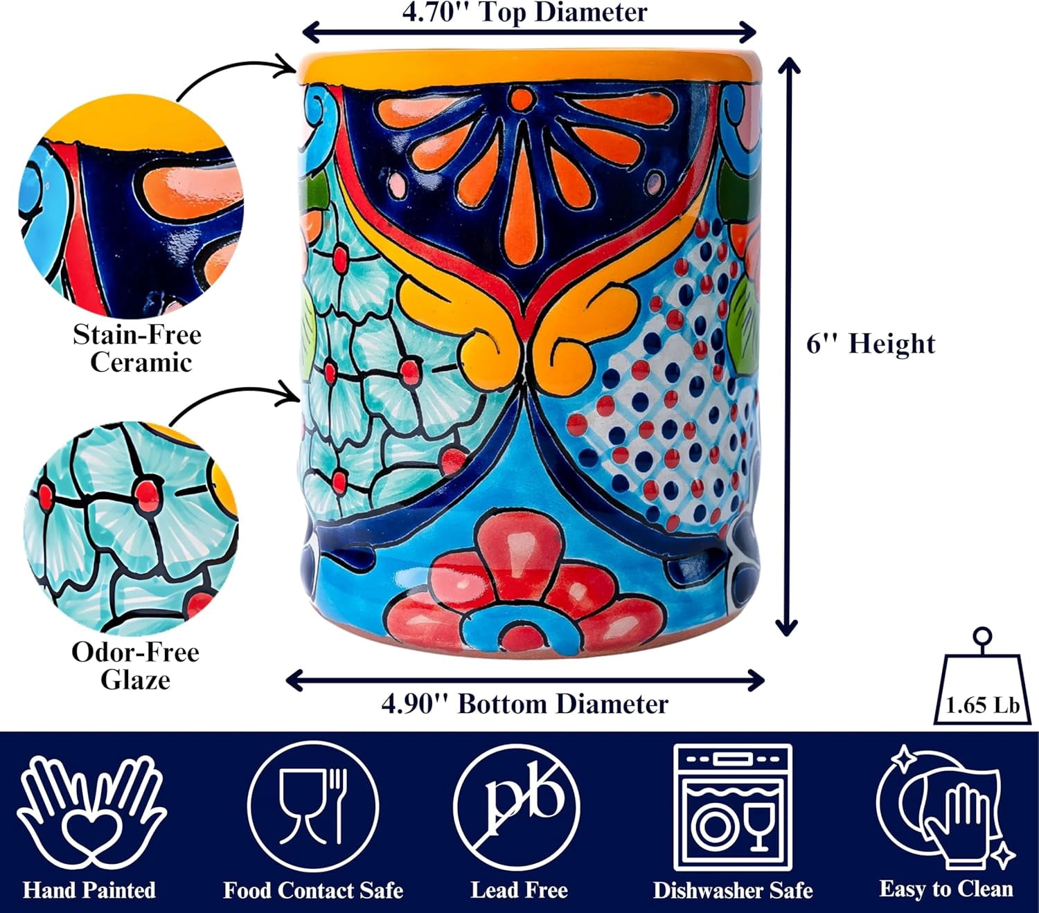 Talavera Utensil Holder - Hand Painted Ceramic Spoon Crock - Colorful ...