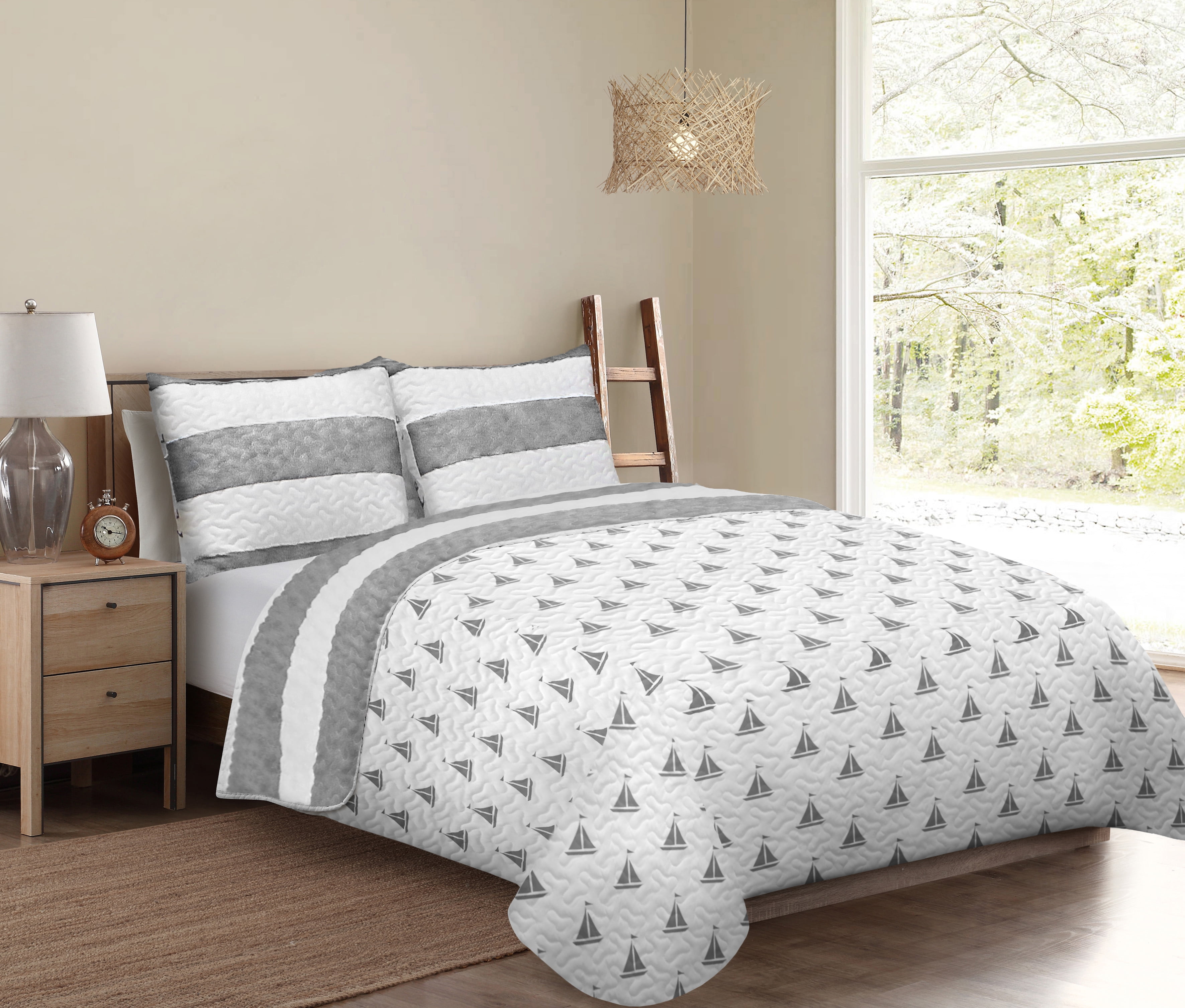 Talbot Nautical Stripe & Coastal Boat Reversible 2-Piece Ultra-Soft ...