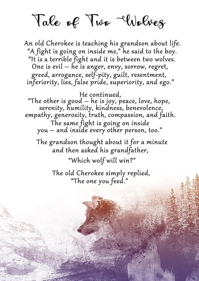 Tale Of Two Wolves Wall Art Native American Tale Art Print Spiritual ...