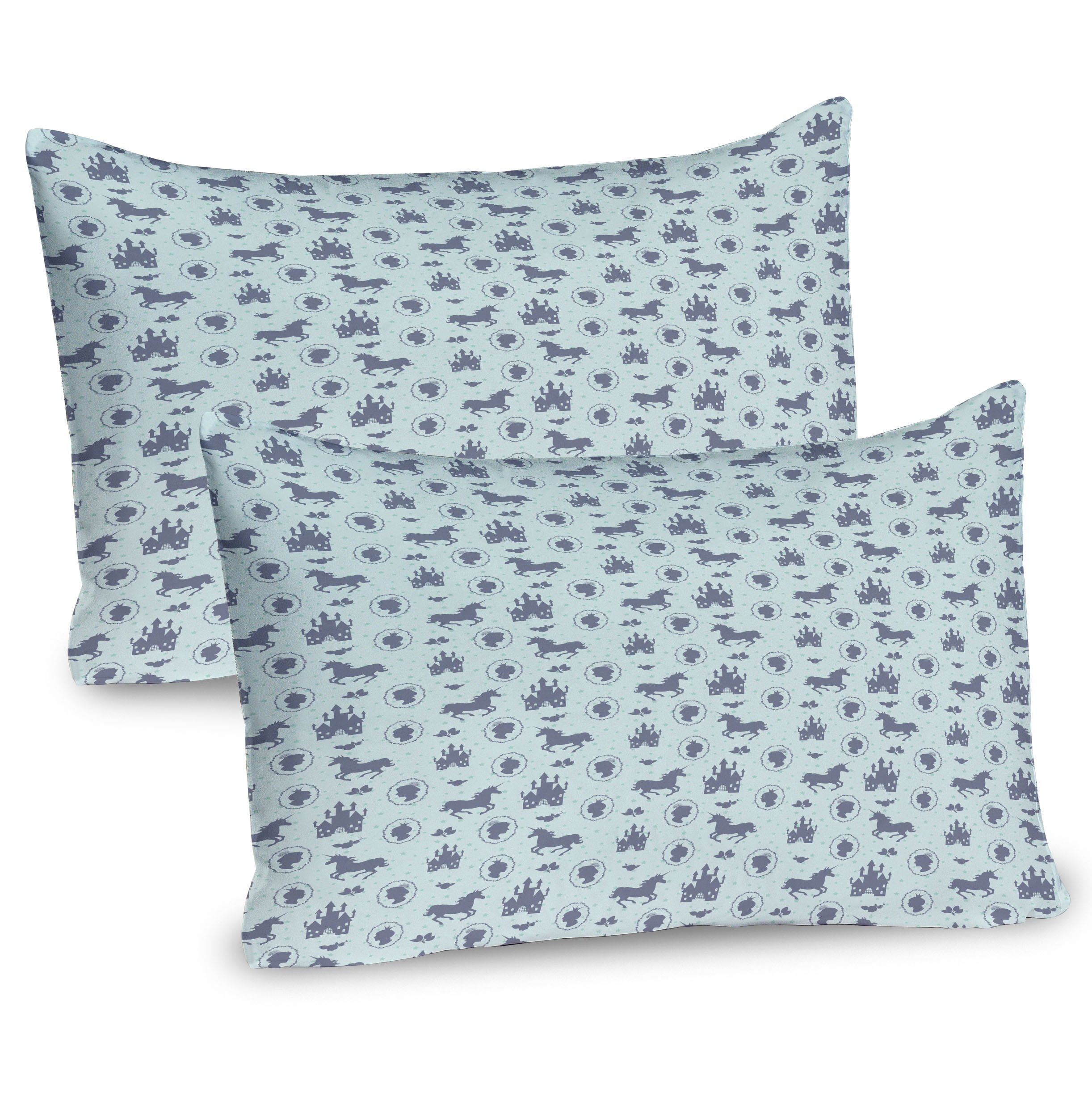 Tale Pillow Sham Set of 2, Silhouette Design Castle Prince Cartoon and ...