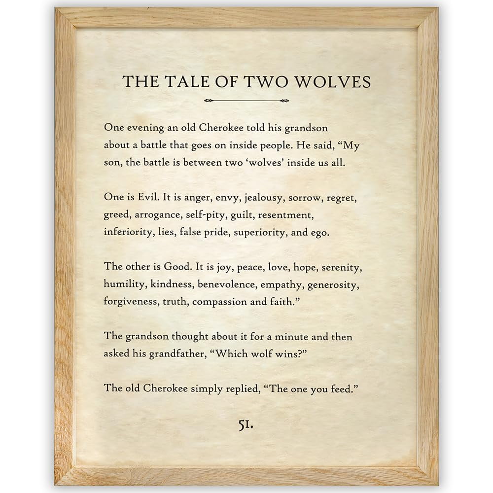 The Tale of Two Wolves Cherokee Poster - 11x14 Framed Native American ...