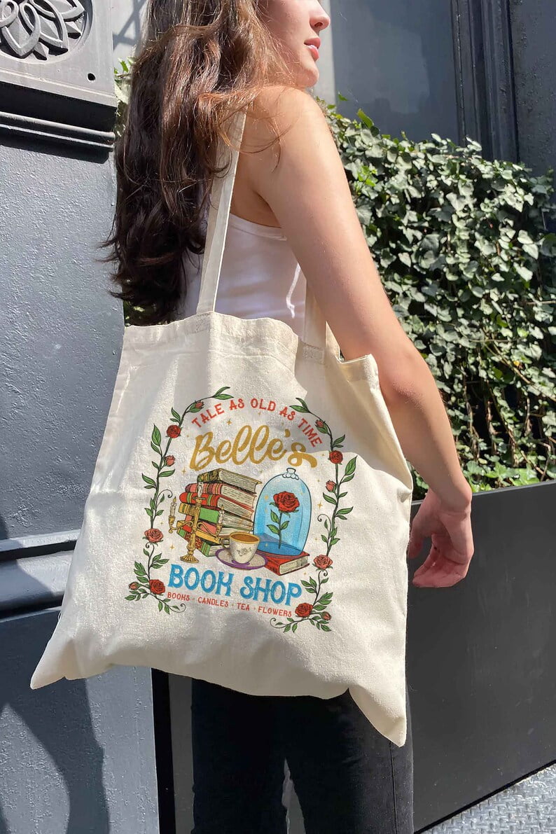 Tale as old as time Belle's book shop Tote Bag, Vintage Beauty and the ...