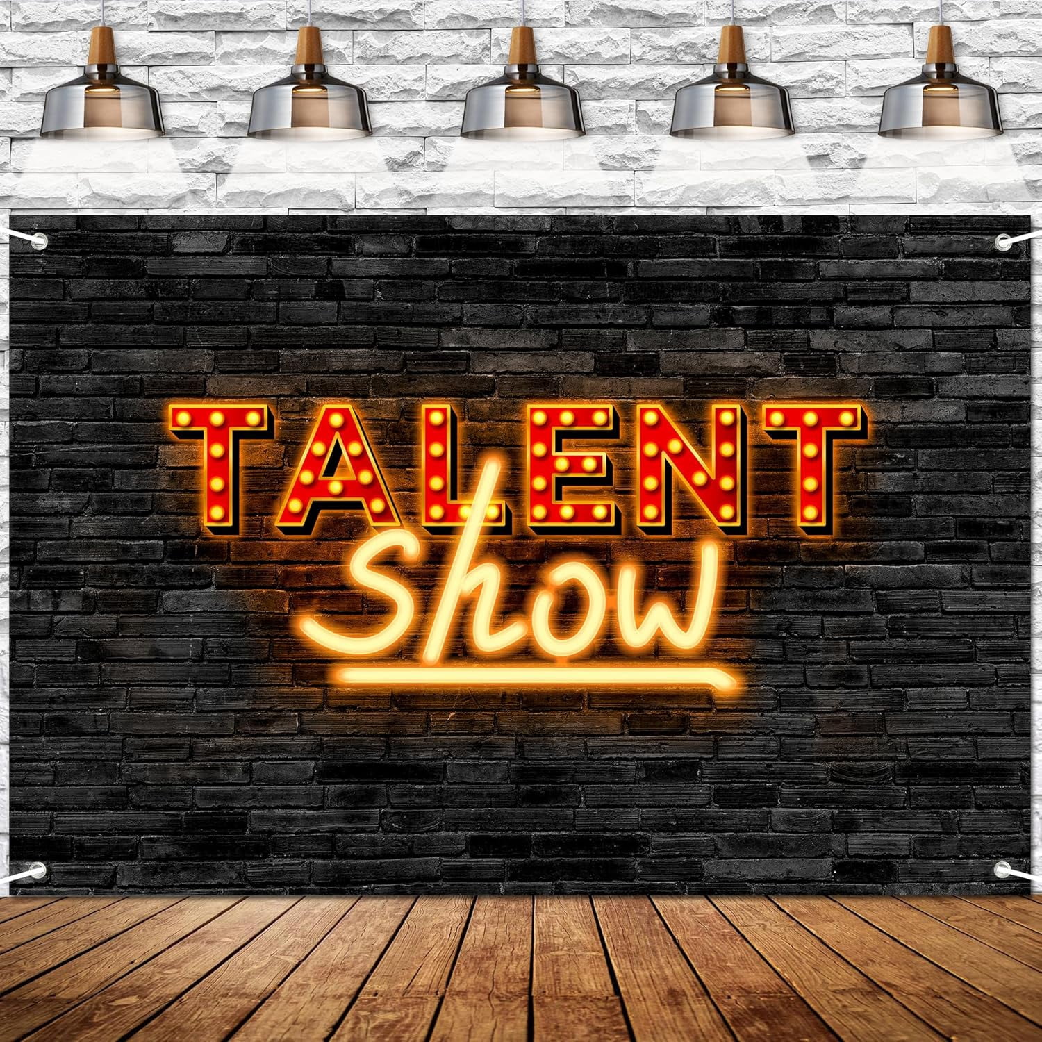 Talent Show Stage Backdrop Neon Glow Brick Wall Design for Kids Dance ...