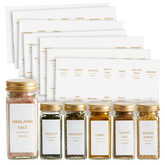 Talented Kitchen Spice Labels for Jars - 140-Pack, 1.25 x 2.5 in, Gold ...