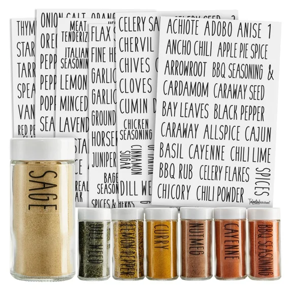 Talented Kitchen 145 Spice Labels Stickers, Preprinted Clear Spice Jar ...