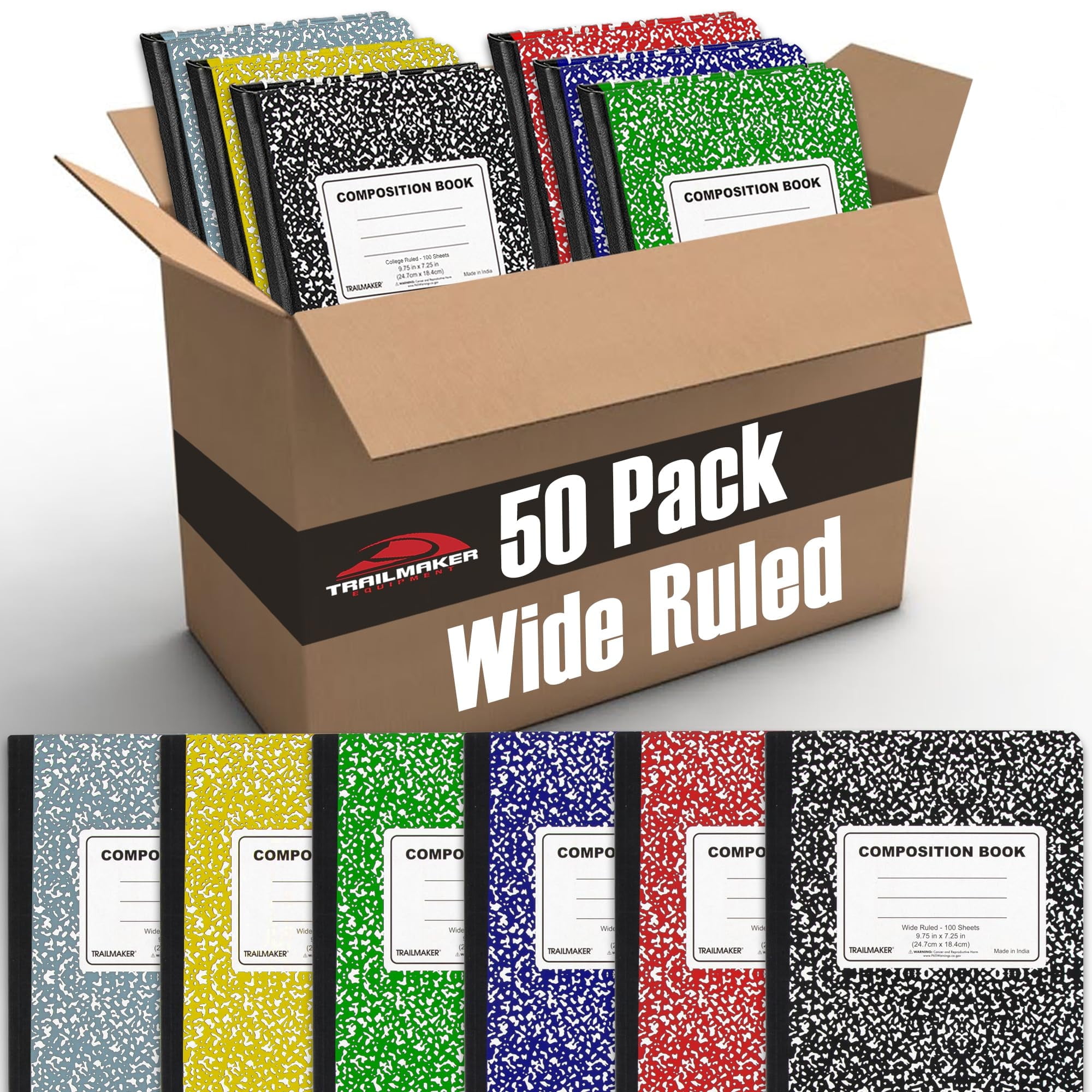 50-Pack Trail Maker Wide Ruled Multi-Colored Composition Notebooks for ...