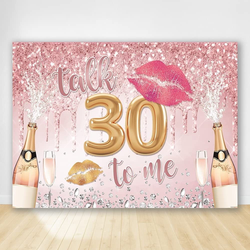 Talk Thirty to Me Backdrop Rose Gold Happy 30th Birthday Party ...