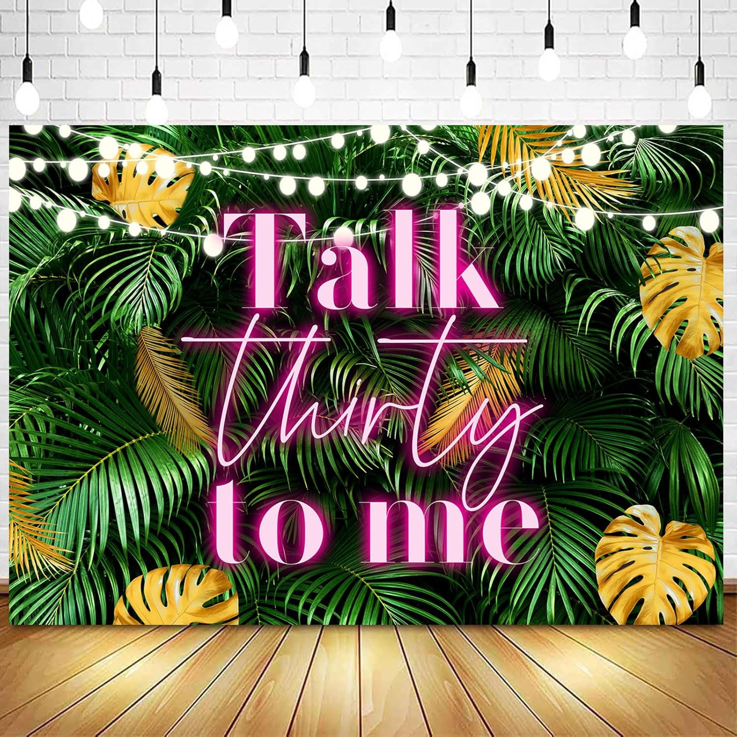 Talk Thirty to Me Backdrop Green Tropical Leaf Pink Sign Banner 30 ...