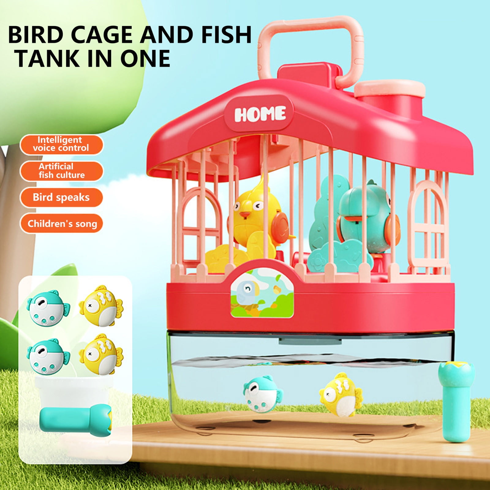 Talking Birdcage Aquarium Interactive Voice-Activated Toy | Dual Birds ...