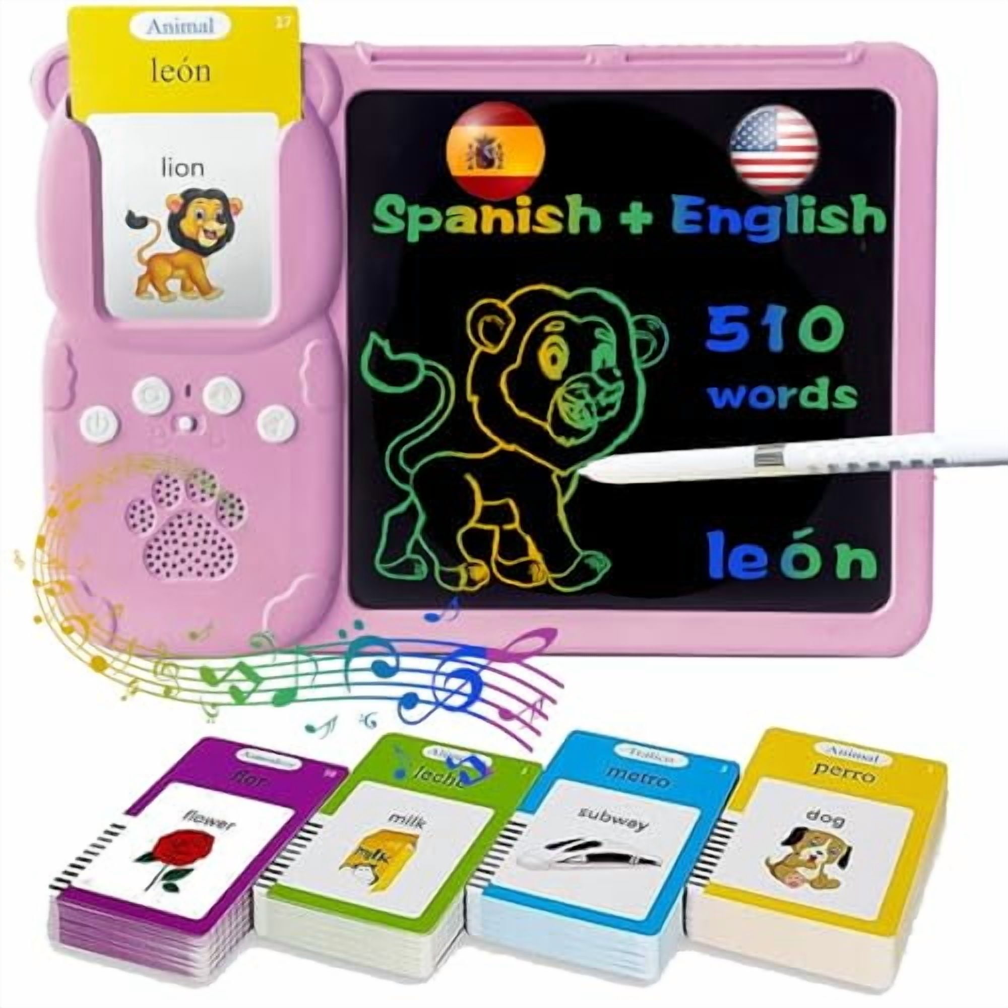 Talking English & Spanish Flash Cards - 8" LCD Writing Tablet for Kids ...