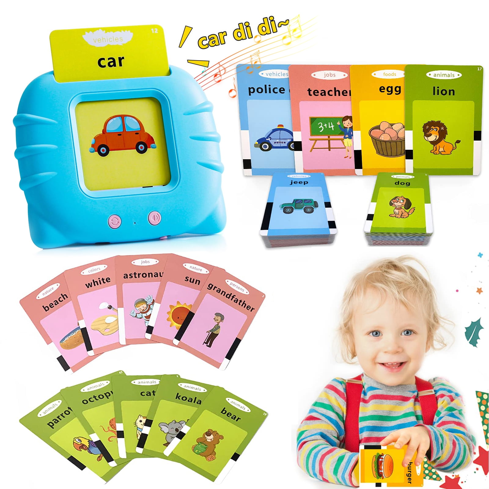 224 Word Talking Flash Cards: Kids Educational Toy for Early Speech ...