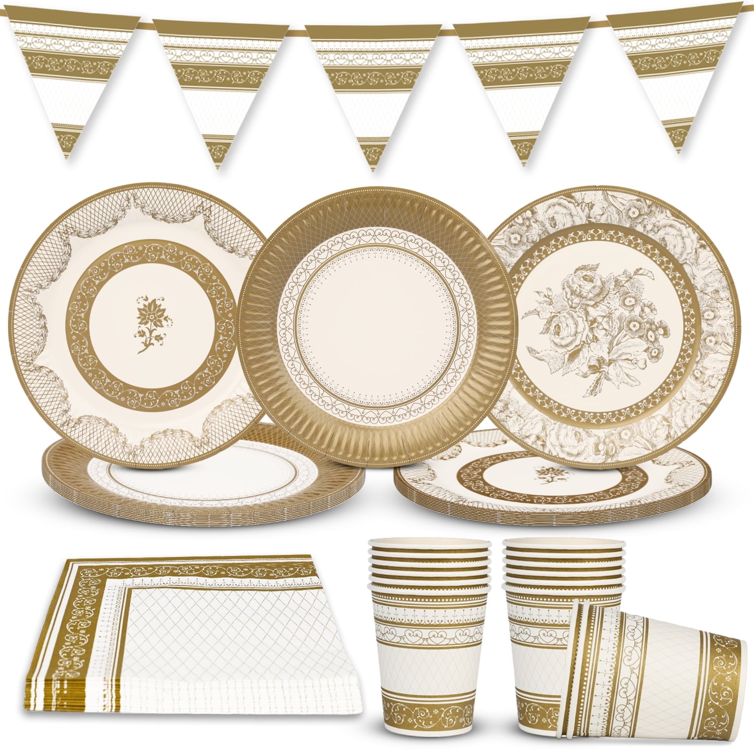 Talking Tables Gold and White Party Pack Decorations for 16 Guests ...