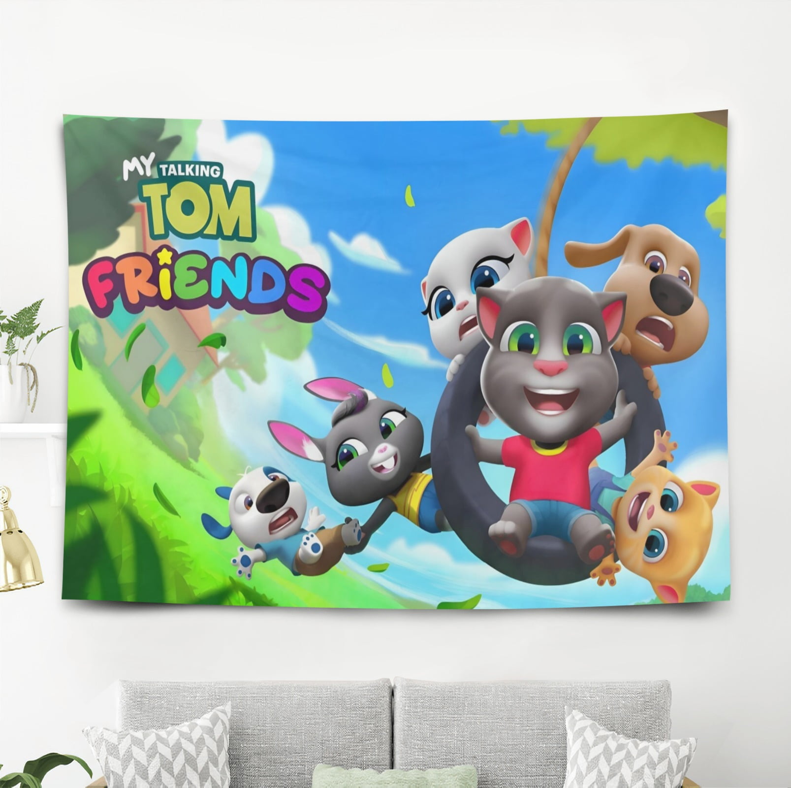 Talking Tom-Theme Anti-pilling Tapestry Gift Wall Hanging Backdrop for Room Bedroom Girls Fans ...