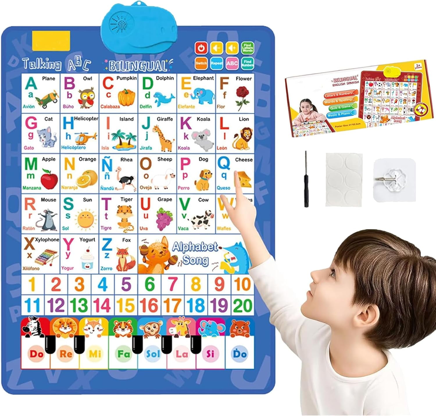 Talking Wall Chart, Bilingual English & Spanish Learning Poster with ...