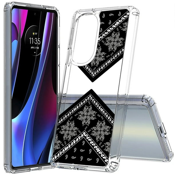 TalkingCase Slim Phone Case Compatible for Motorola Edge 2022, Black Bandana Clear Print, Light ...