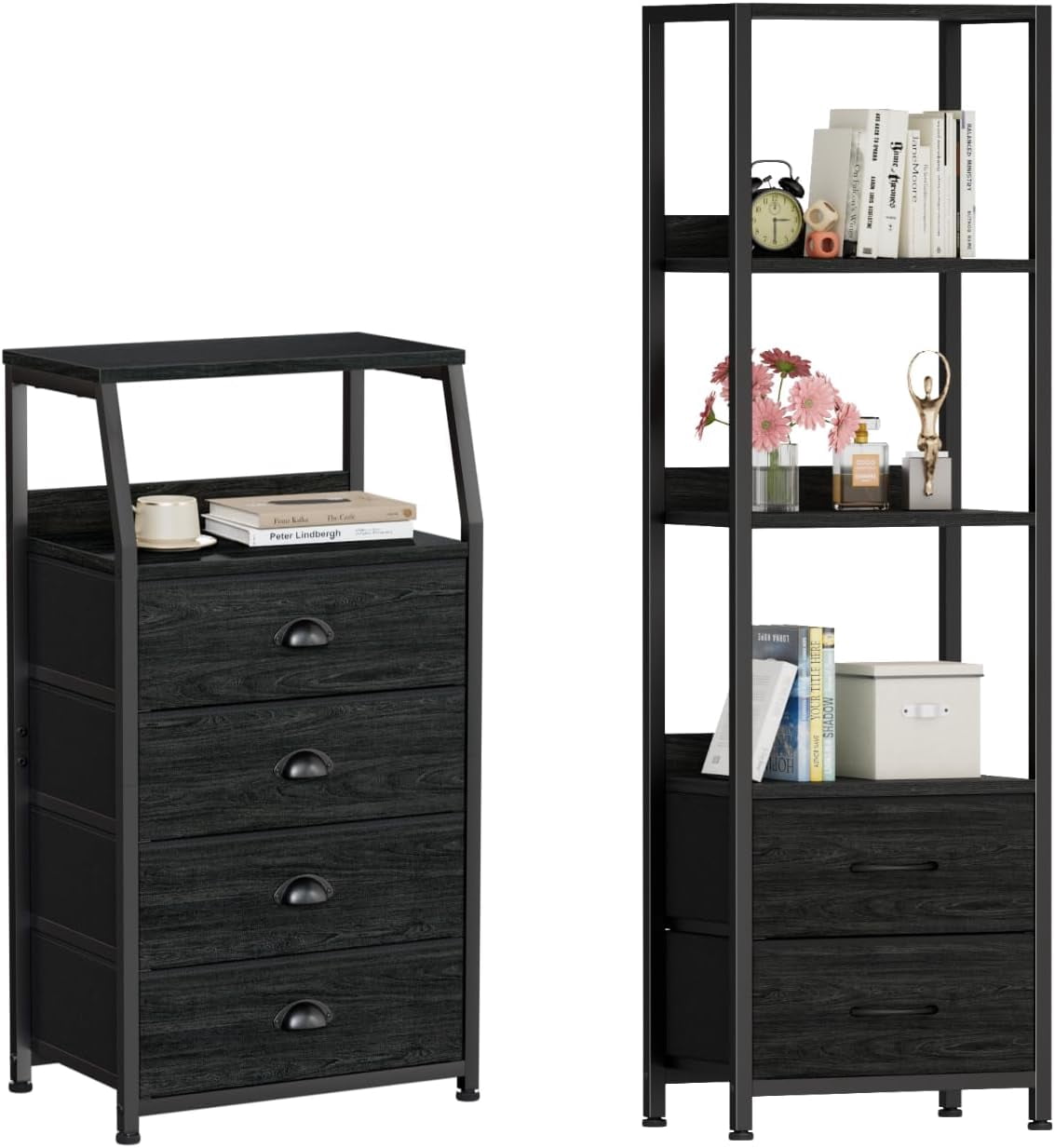 Tall 4 Drawers Dresser, Vertical Storage Tower Black Dresser for ...