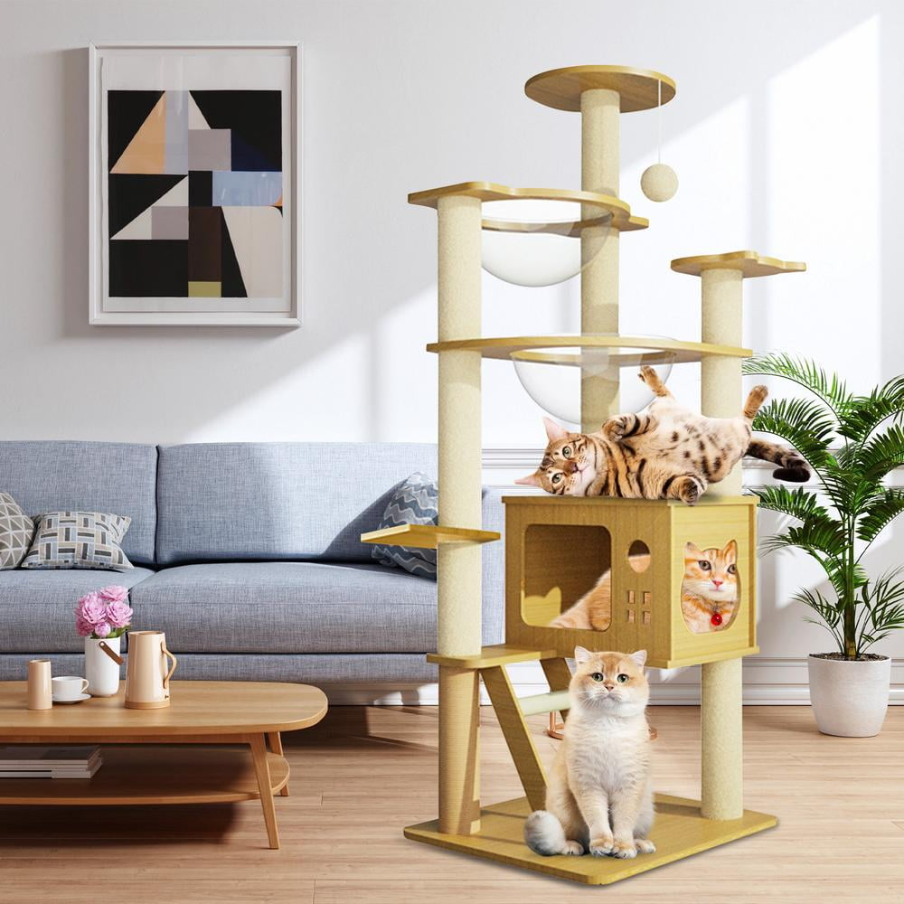 Tall 51.5-Inch Cat Scratching Post Tower - Modern Cat Tree Condo for ...