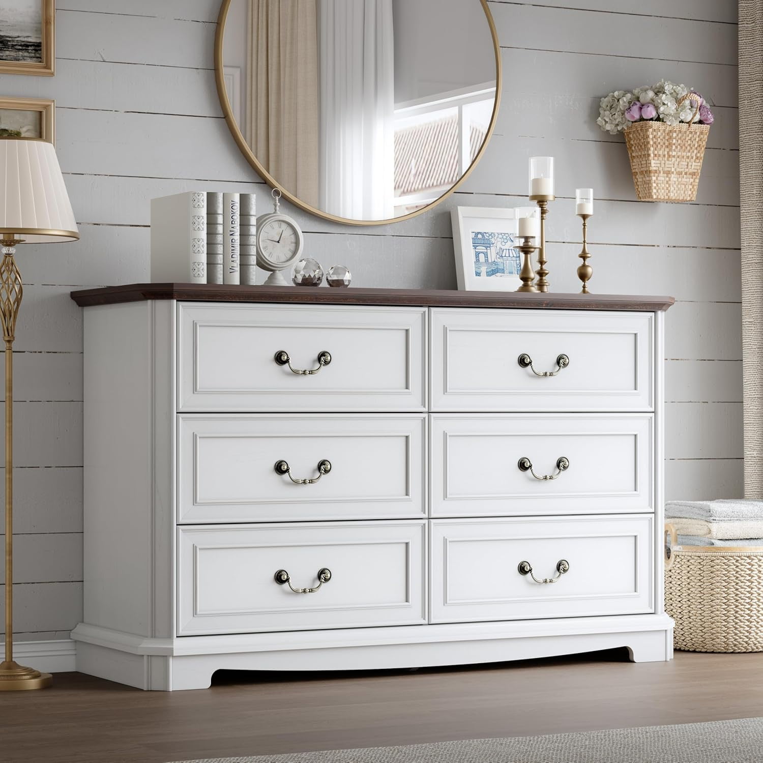 Tall 6-Drawer Dresser for Bedroom Rustic Wooden Chest of Drawers with ...