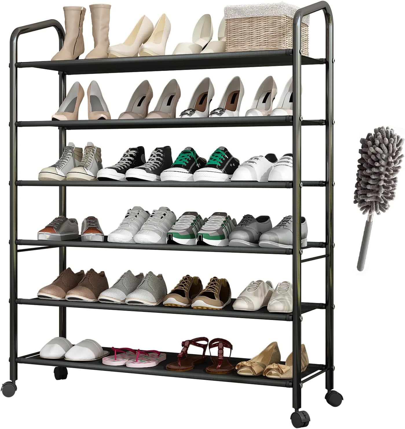 Tall 6-Tier Metal Shoe Rack,Non-Woven Fabric Shoe Shelf,Large Storage ...