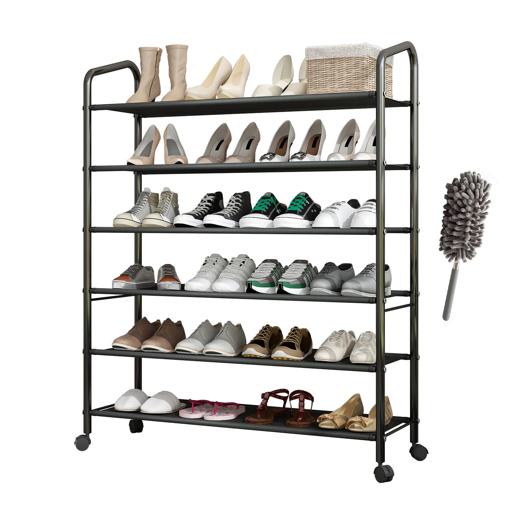 Tall 6-Tier Metal Shoe Rack,Non-Woven Fabric Shoe Shelf,Large Storage ...