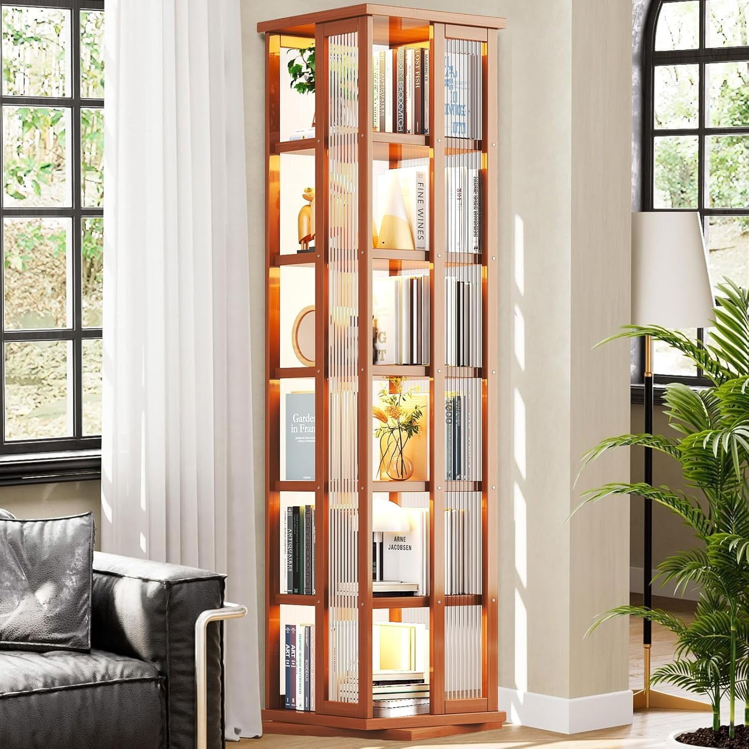 Tall 6 Tier Spinning Bookshelf 360° Rotating Bookcase Corner Storage ...