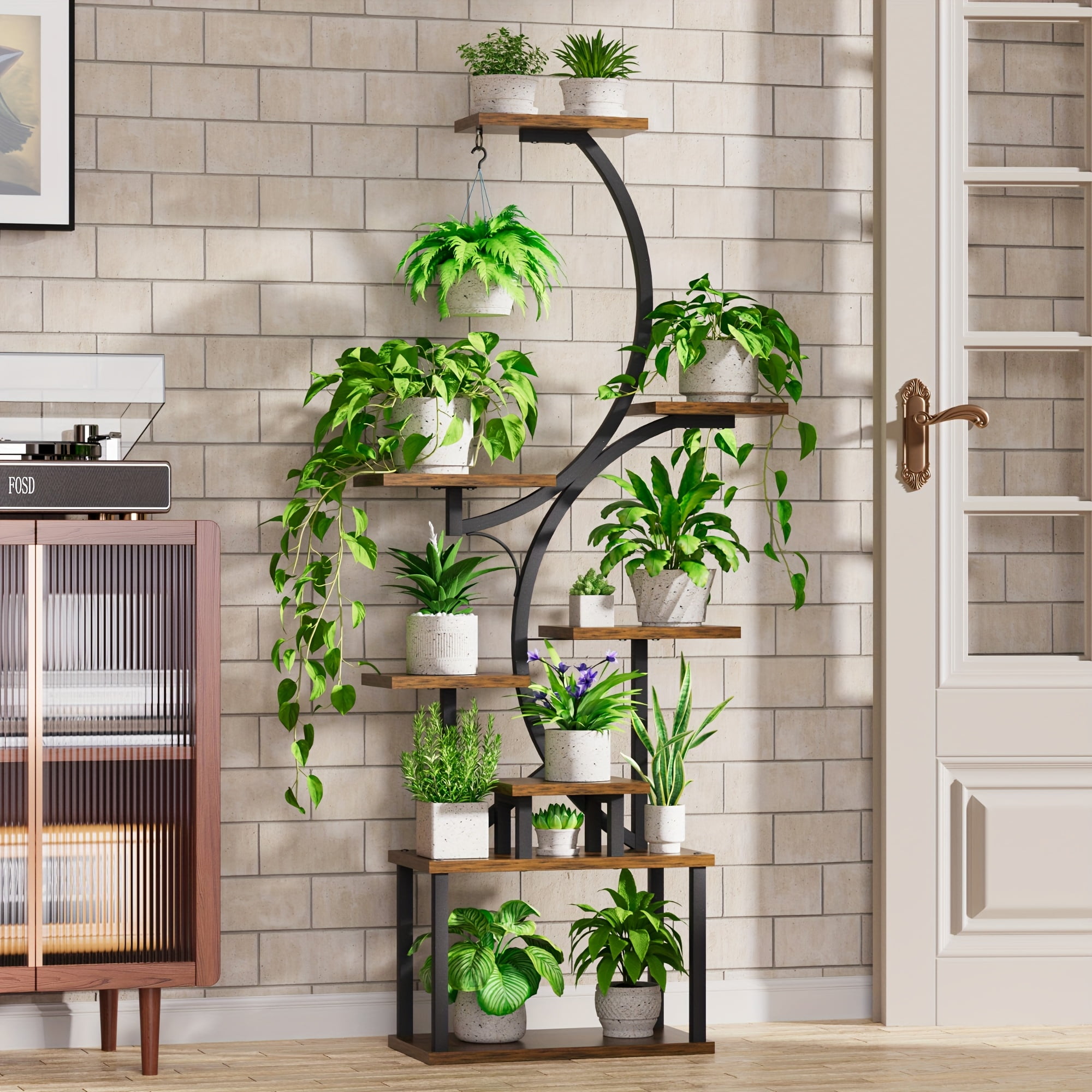 Tall 8-Tier S-Shaped Corner Plant Stand with Integrated Grow Lights, 62 ...