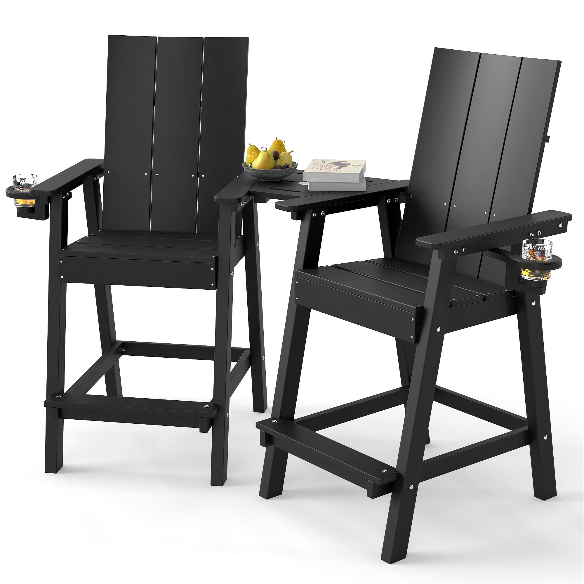 Tall Adirondack Chair Set of 2, HDPE All-Weather Adirondack Bar Stools ...