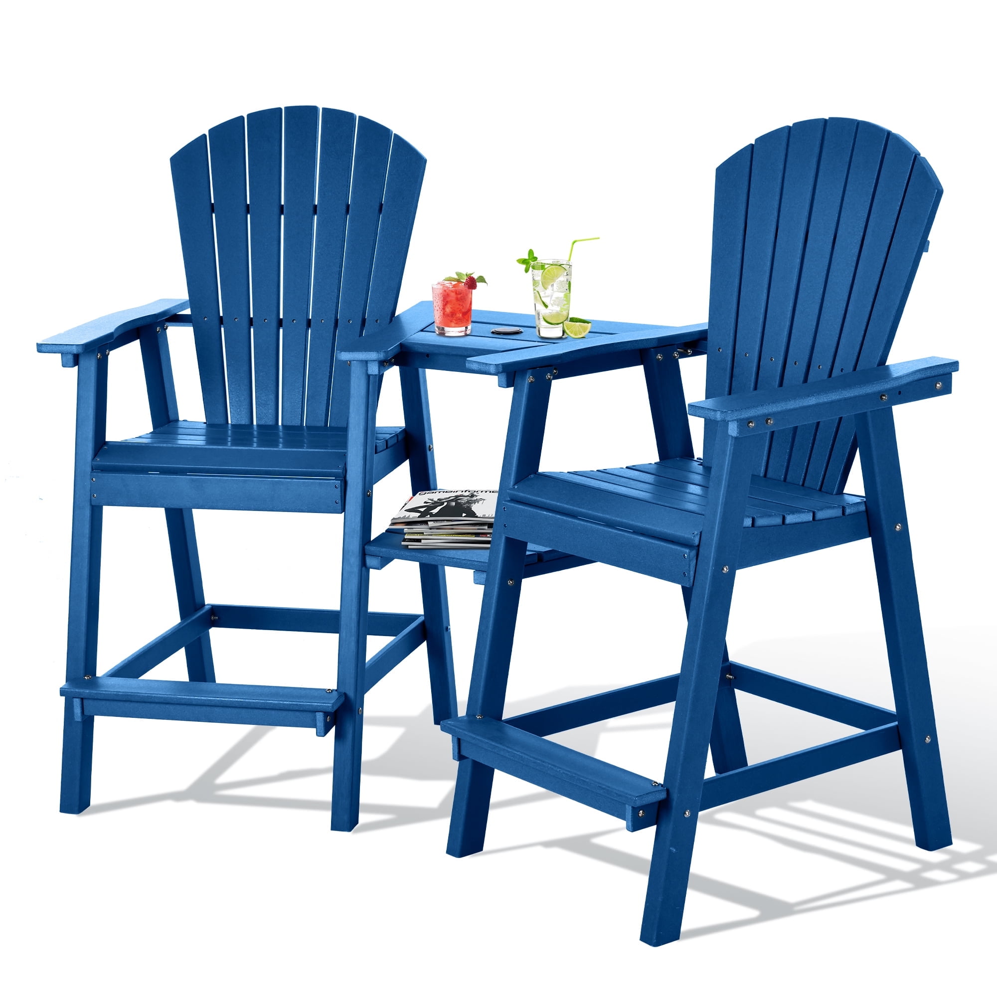 "FOLAWO Tall Adirondack Chair Set of 2, Navy Blue, HDPE Balcony Chairs ...